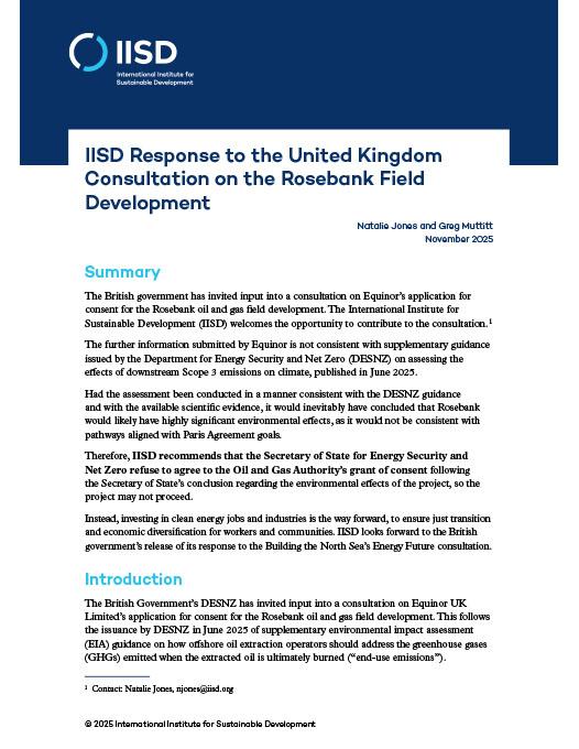 IISD Response to the United Kingdom Consultation on the Rosebank Field ...