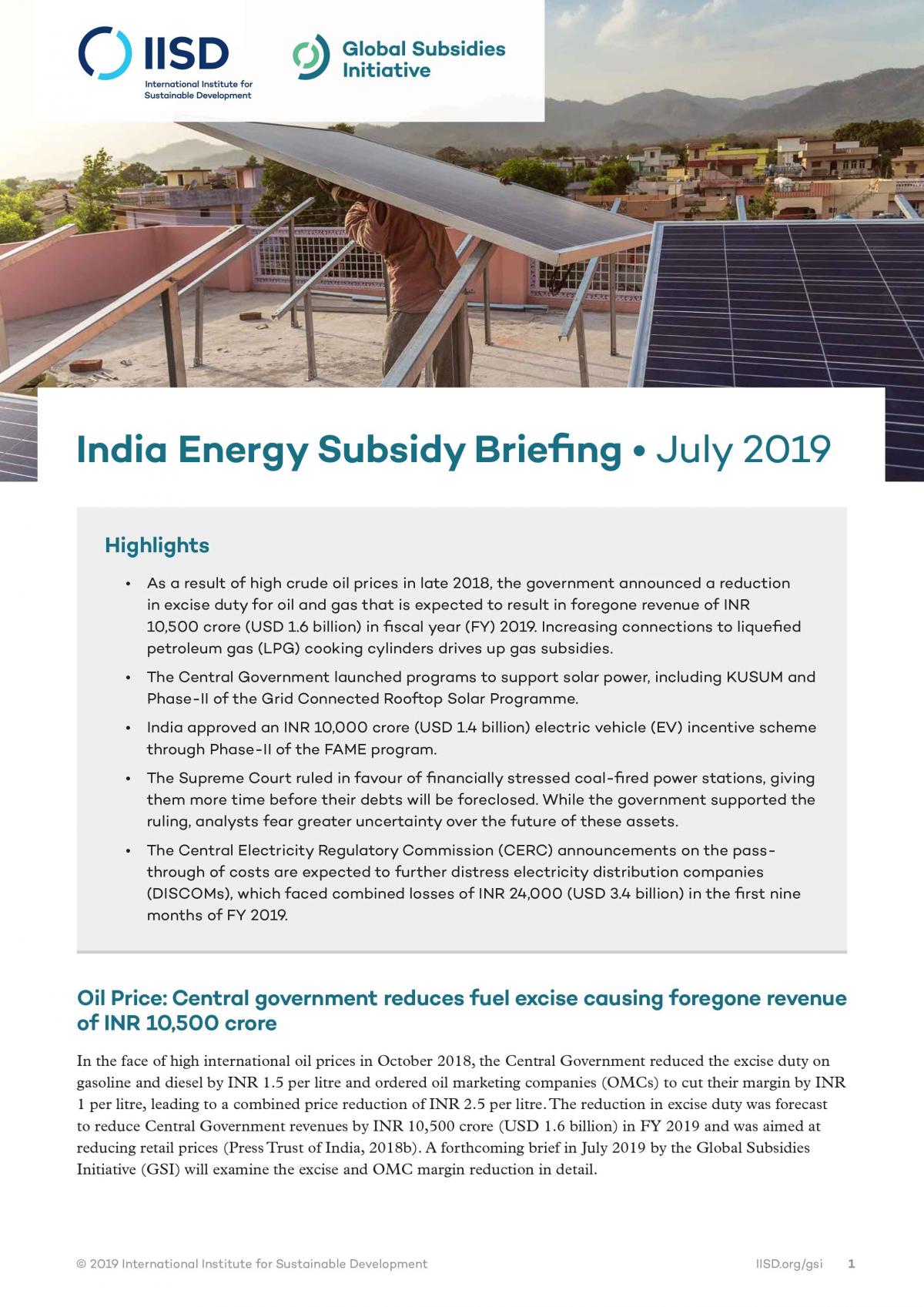 India Energy Subsidy Briefing July 2019 | International Institute for ...