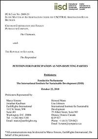 Chevron v Ecuador: Petition for Participation as Non-disputing Parties ...