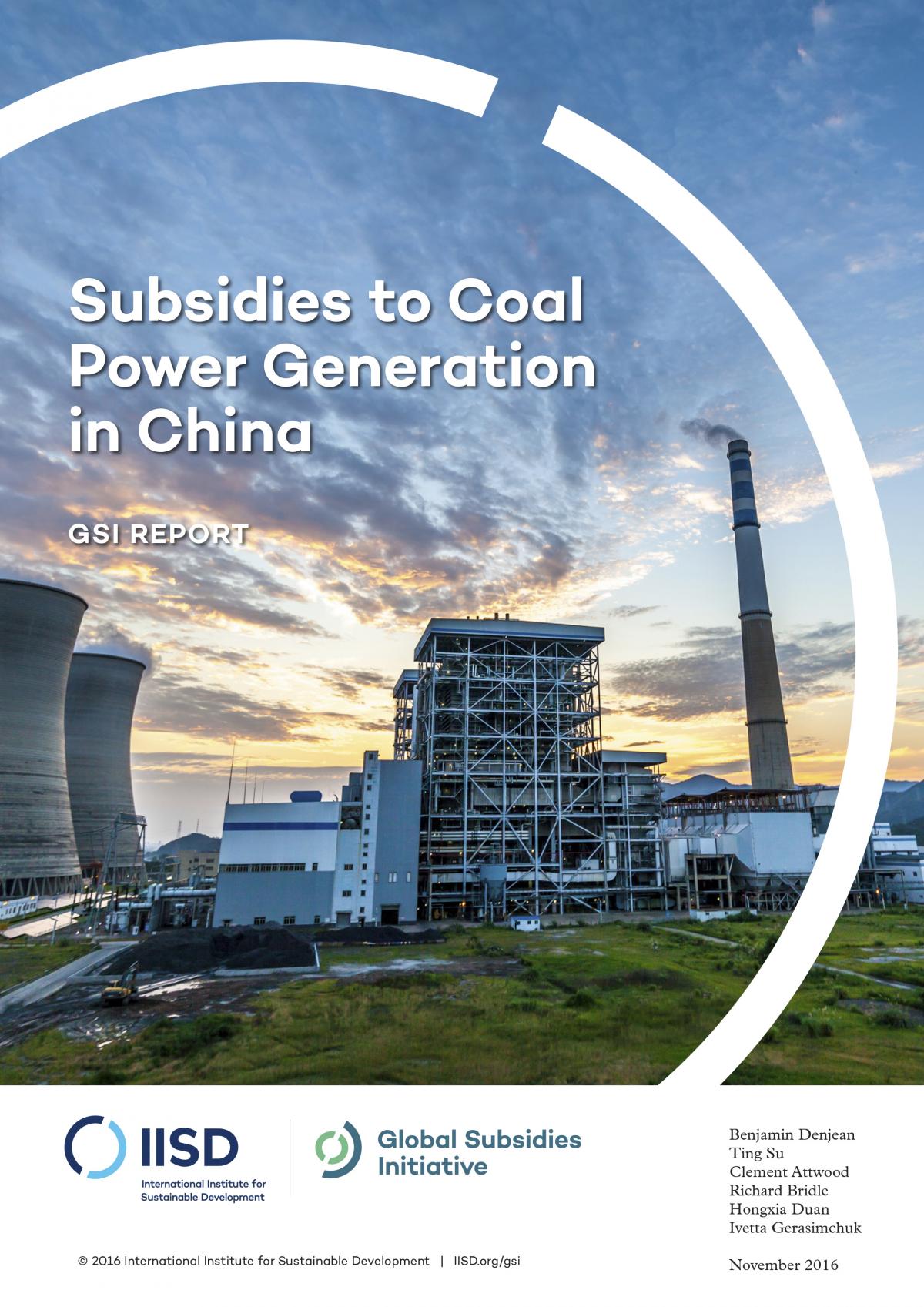 Subsidies to Coal Power Generation in China | International Institute ...