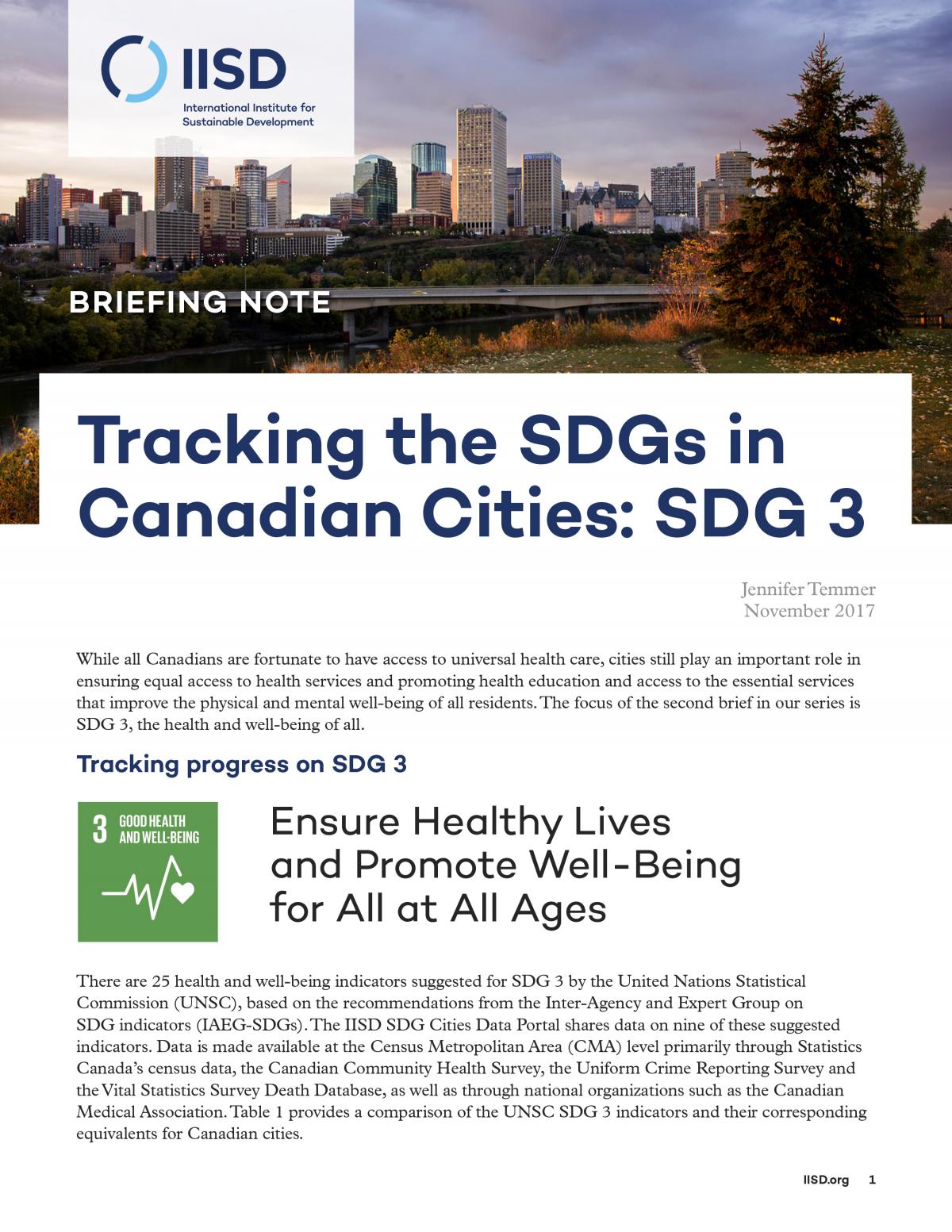 Tracking the SDGs in Canadian Cities: SDG 3 | International Institute ...