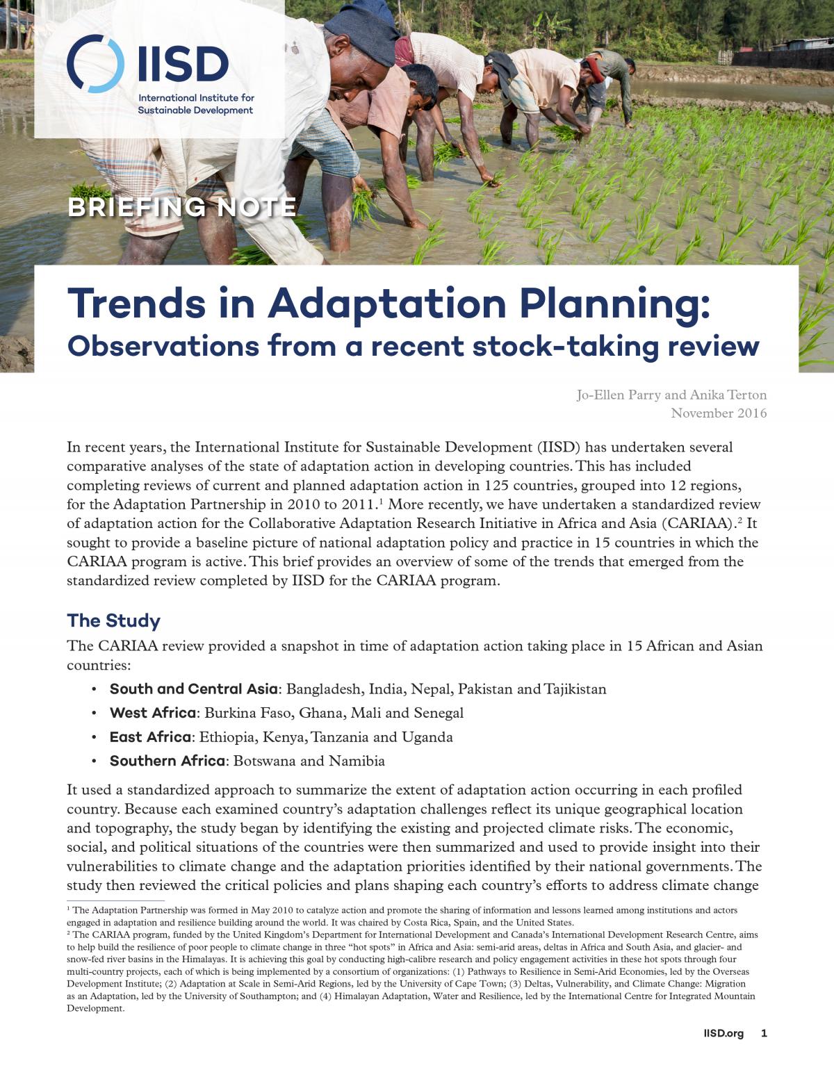 Trends in Adaptation Planning: Observations from a recent stock-taking ...